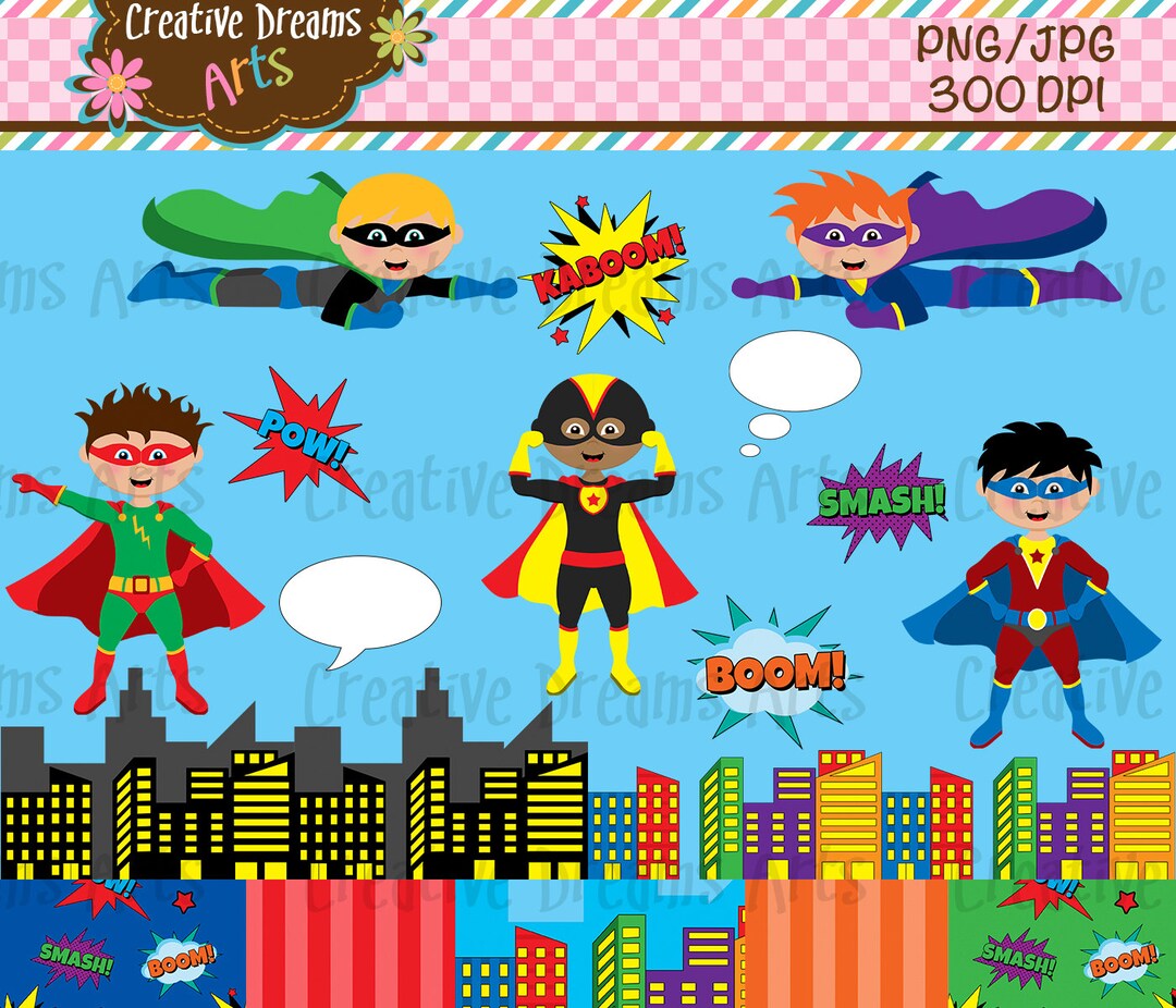 Superheroes Digital Clip Art Instant Download - Etsy