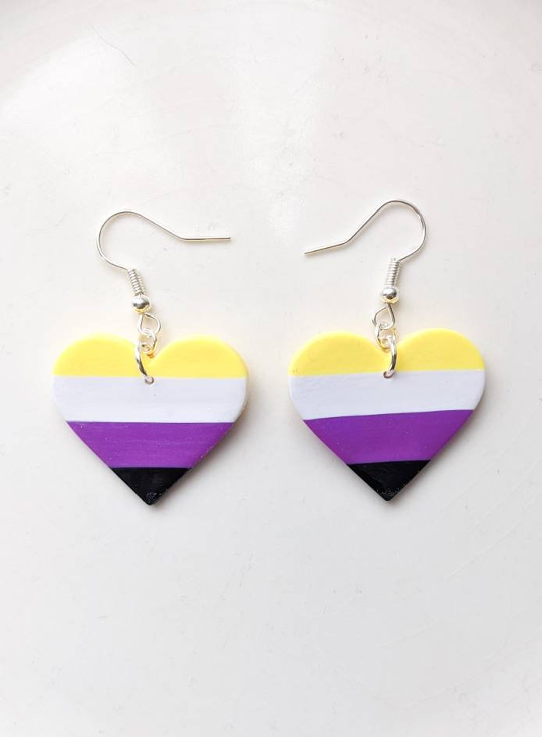 Non-binary Pride Flag Collection Heart Shaped Polymer Clay Earrings ...