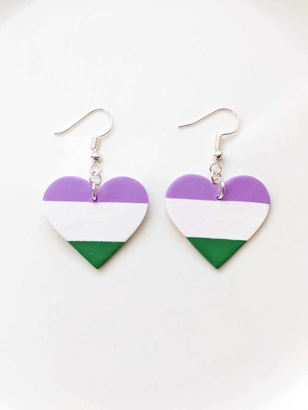 Handmade Genderqueer Pride Flag Heart Earrings: Polymer Clay LGBTQA+ ...