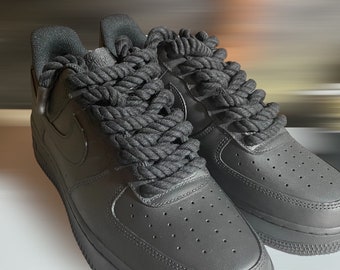 Custom Matte Black Af1 With Black Rope Laces - Etsy