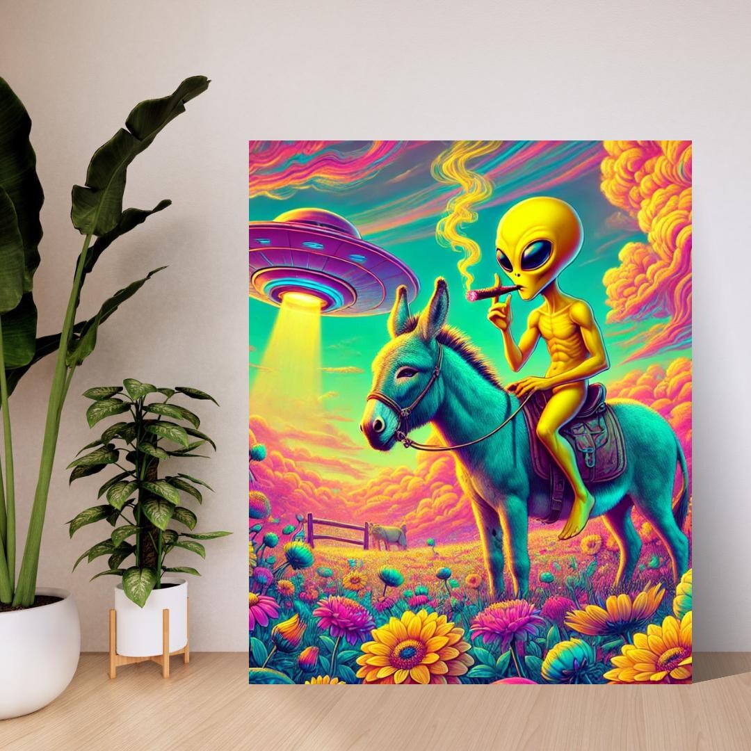 Trippy Art (UFO Art, Little Cute Alien, Retro Landscape Oil Painting ...