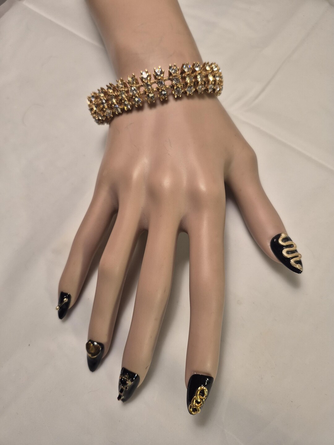 Gold Plate Well Made Encrusted Crystal Rhinestone Cuff Bracelet ...