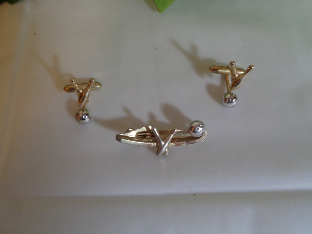 Swank Bowling Ball Pins Two Tone Tie Clip & Cufflinks - Etsy