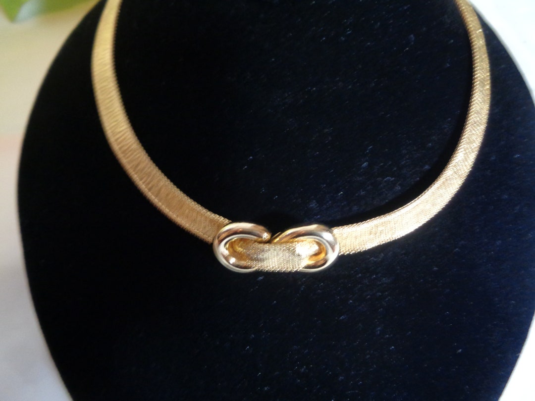 GROSSE 1973 Germany Gold Plate Mesh Buckle Style Choker Necklace Small ...