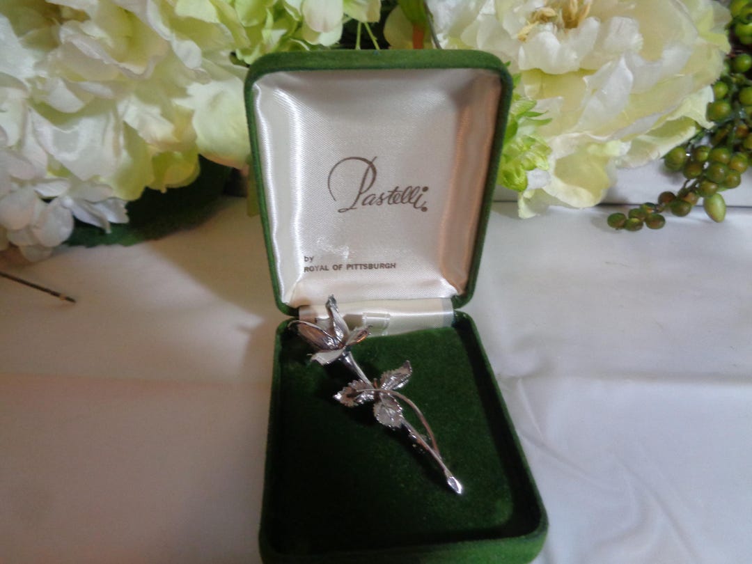 Pastelli by Royal of Pittsburgh Rhodium Plate Silver Rose Brooch in ...