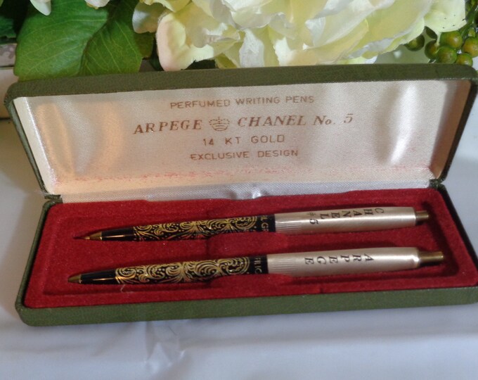 1970s Arpege Chanel No. 5 Perfumed Writing Pens Collector Set 14kt Gold ...