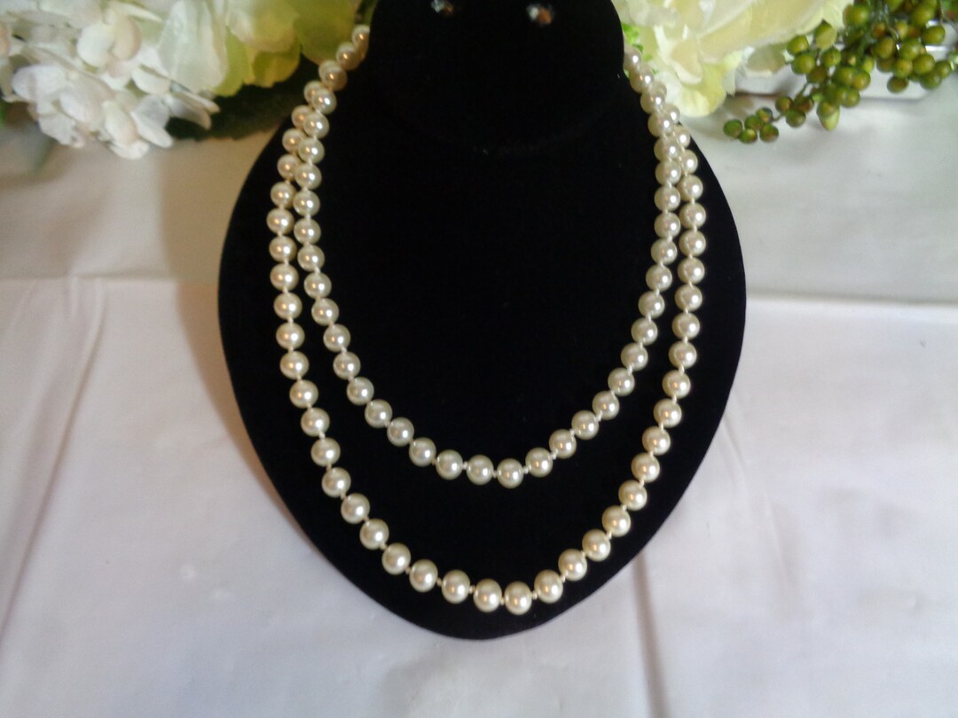 Two off White Champagne Color Glass Pearl Hand-knotted Necklaces 17 ...