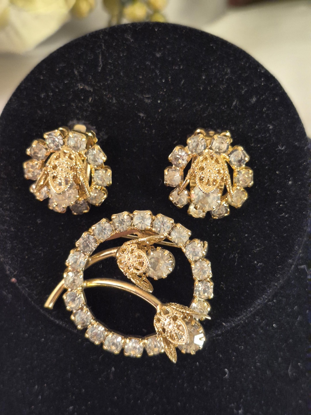 Imperial Crown Jewel Collection Crystal Rhinestone Brooch Matching Clip ...