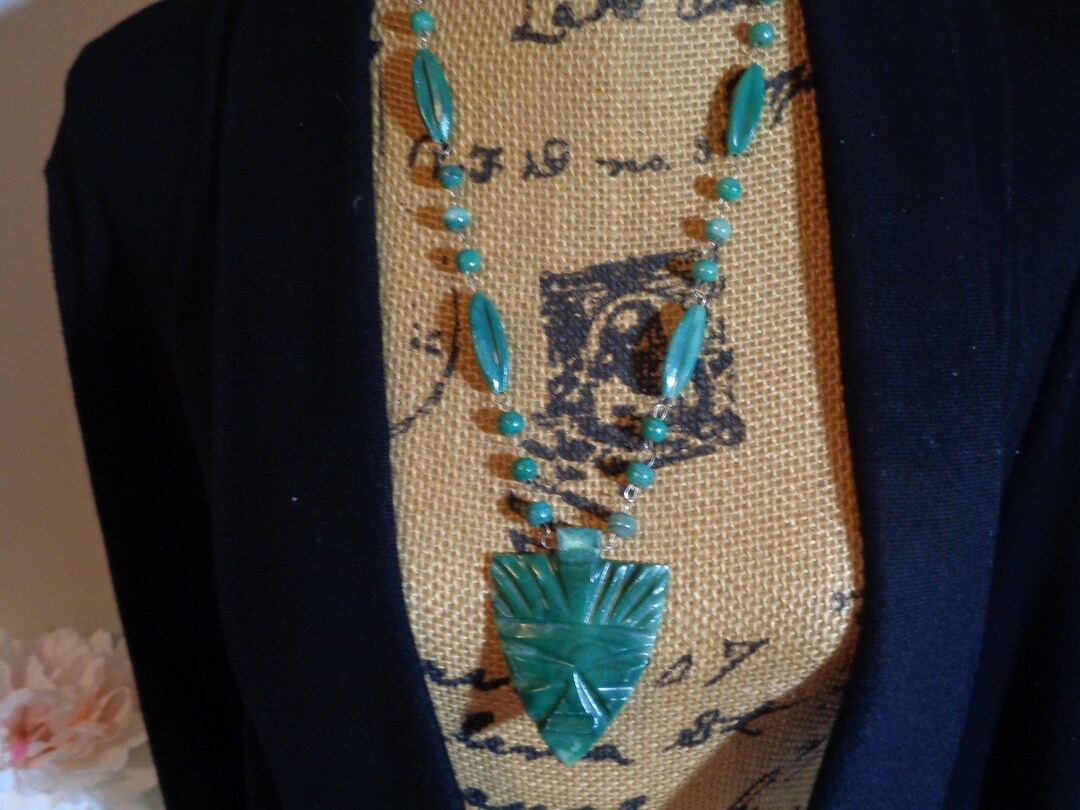 Carved Arrowhead Jadeite Aztec or Mayan Figure Necklace 1940s ERA - Etsy