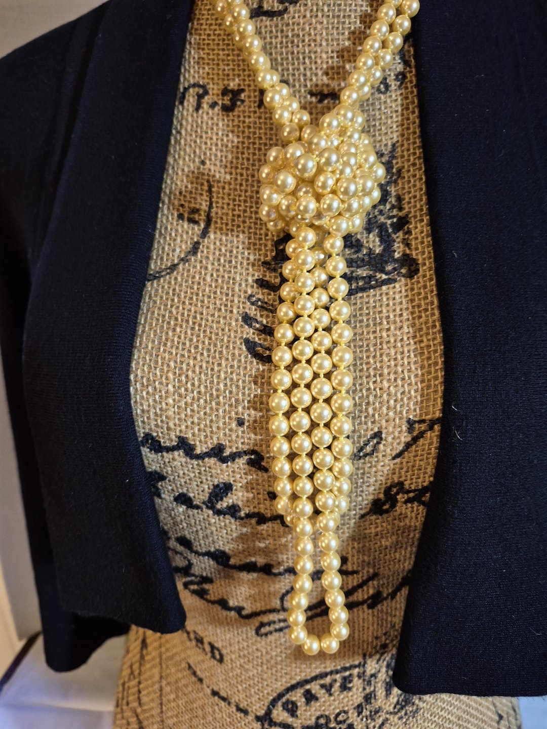 Chic Haute Couture Extra Long Hand Knotted Gold Glass Pearl Necklace 96 ...