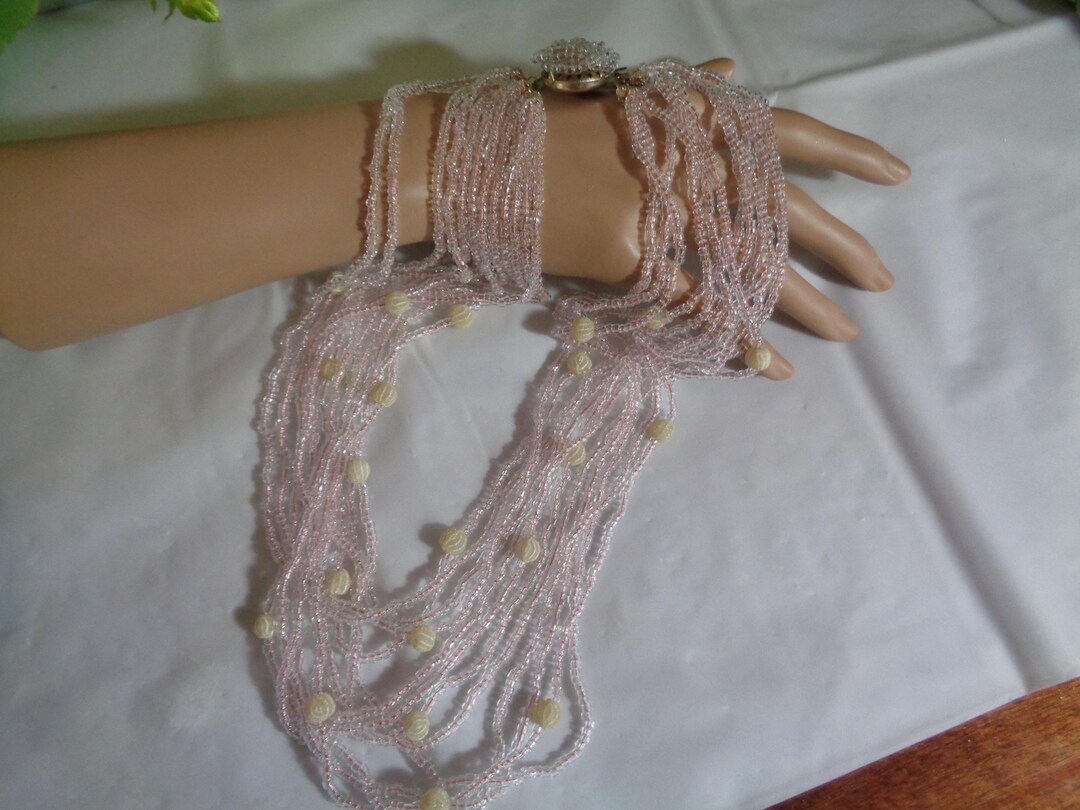Very Pale Pink Multi Strand Tiny Glass Beads White Sugar Beads Torsade ...