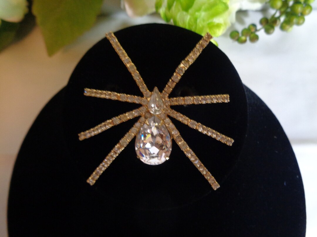 Vintage Large Spider Rhinestone Gold Plate Brooch 2 1/2 Inches - Etsy