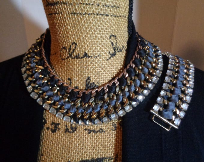 Stella & Dot Tempest Big Bold Blue Black Fabric Braid Crystal Collar ...