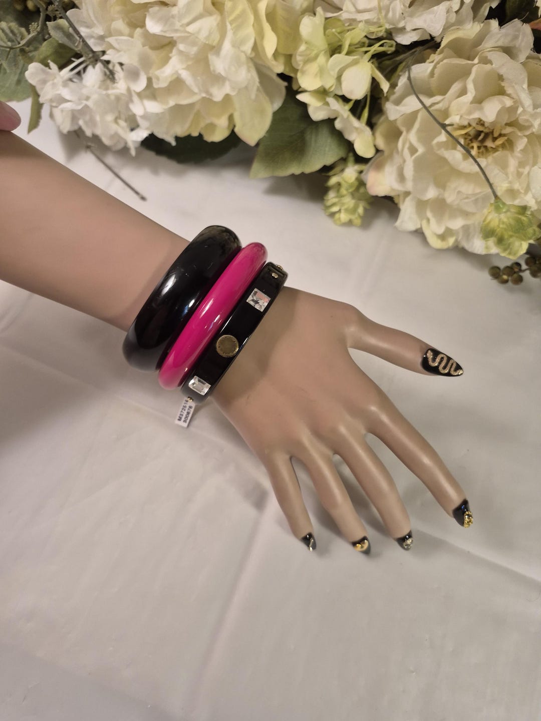 Marc by Marc Jacobs Bangle Bracelets Set of Three Black Red Enamel ...