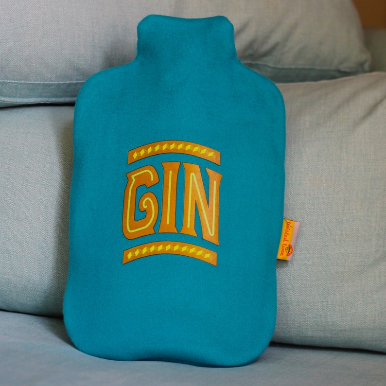 Gin Hot Water Bottle Cover With Retro Emblem on Cosy Fleece - Etsy