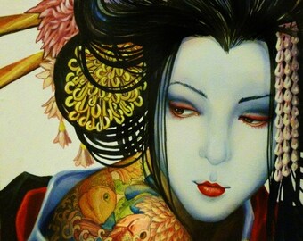 Digital Download Geisha Illustration Tattoo Koi Fish Maiko - Etsy