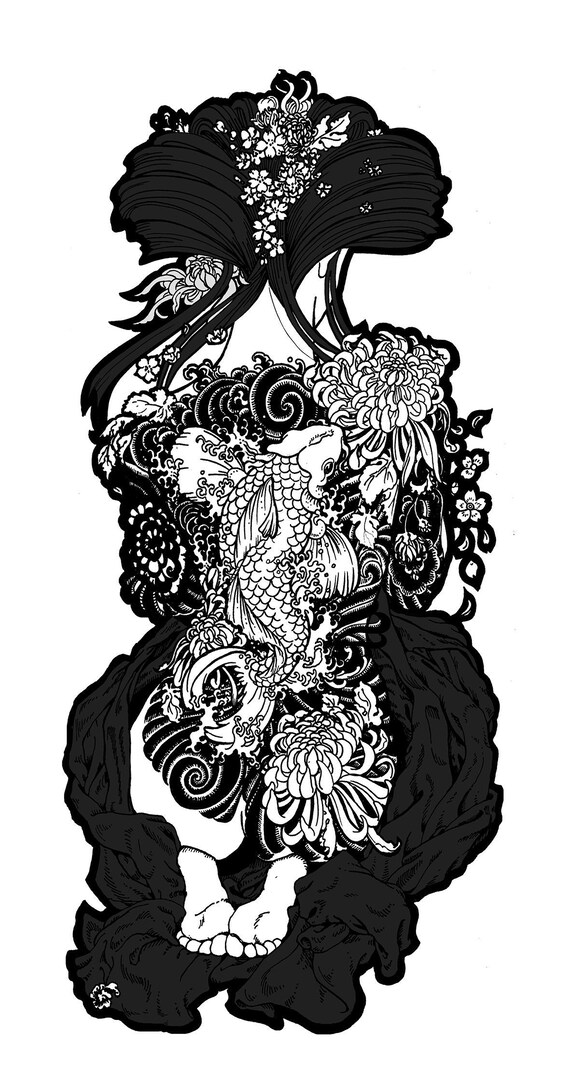 Digital Download Geisha Illustration Tattoo Koi Fish Maiko - Etsy