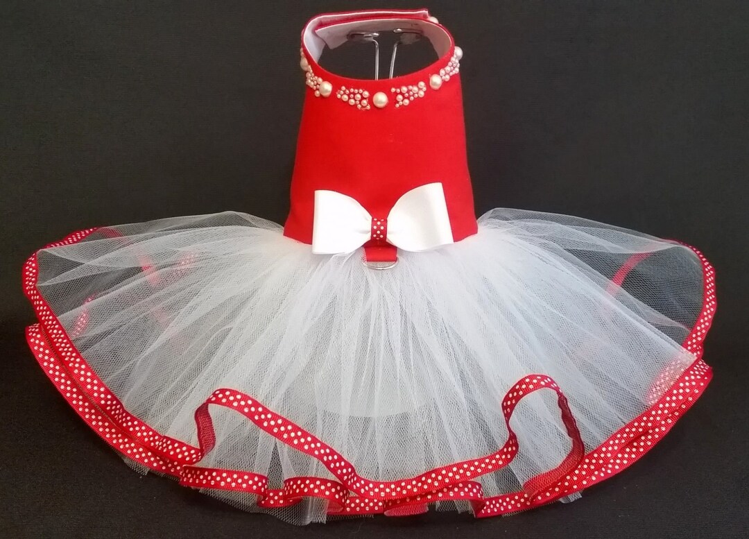 Red Dog Dress. Red Dog Harness Dress, Dog Tutu, Dog Harness, Pet ...