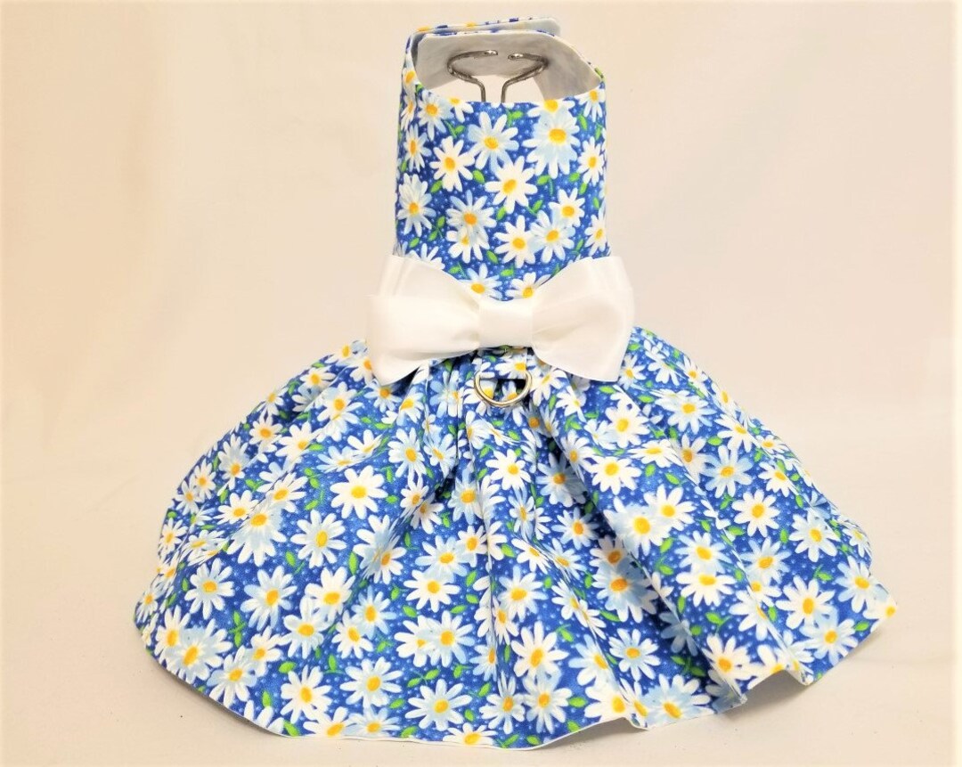 Dog Dress, Dog Harness Dress, Daisys on Blue. - Etsy