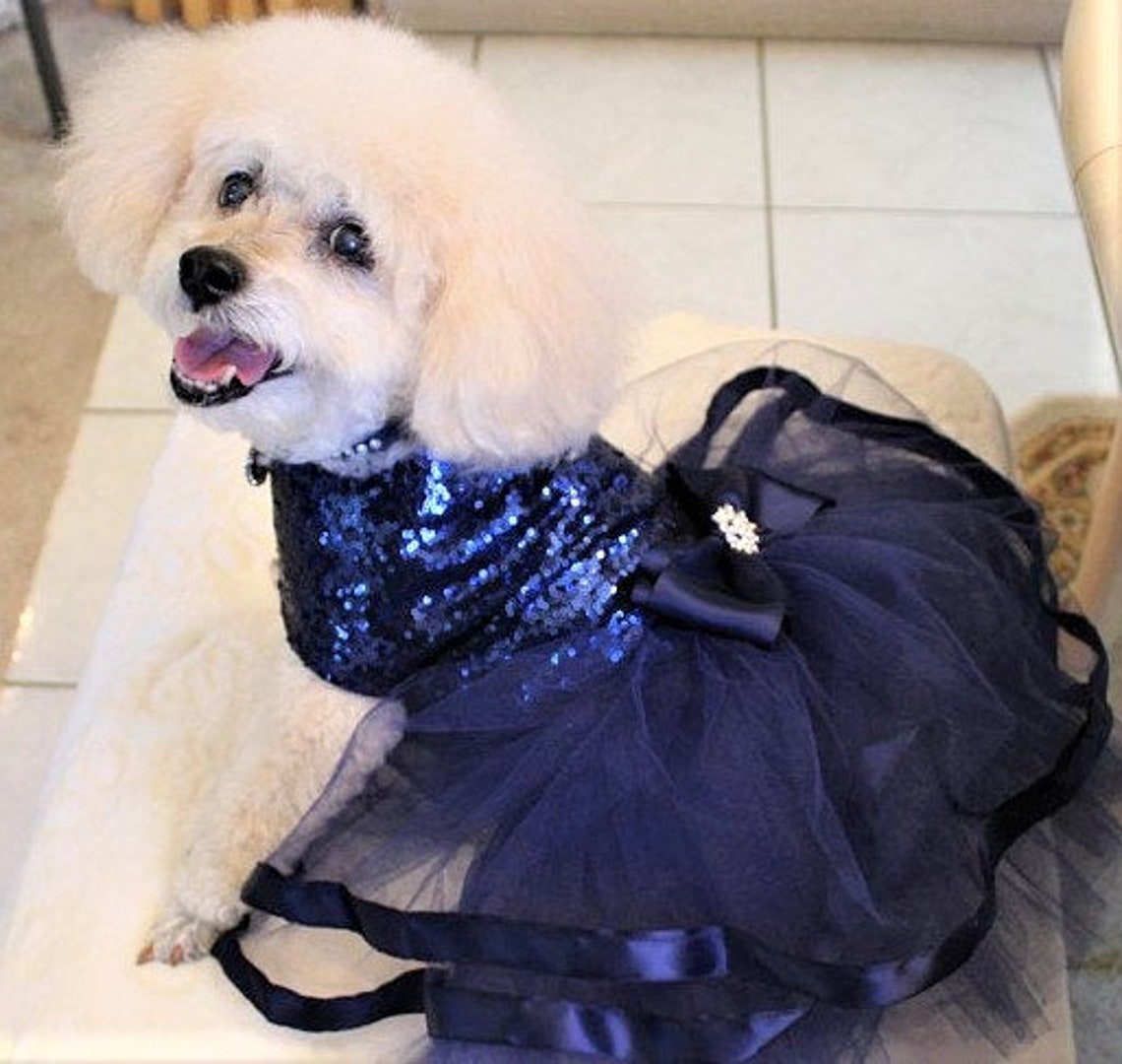 Dog Tutu Navy Sequins Dog Dress Dog Harness Dress. Dog | Etsy