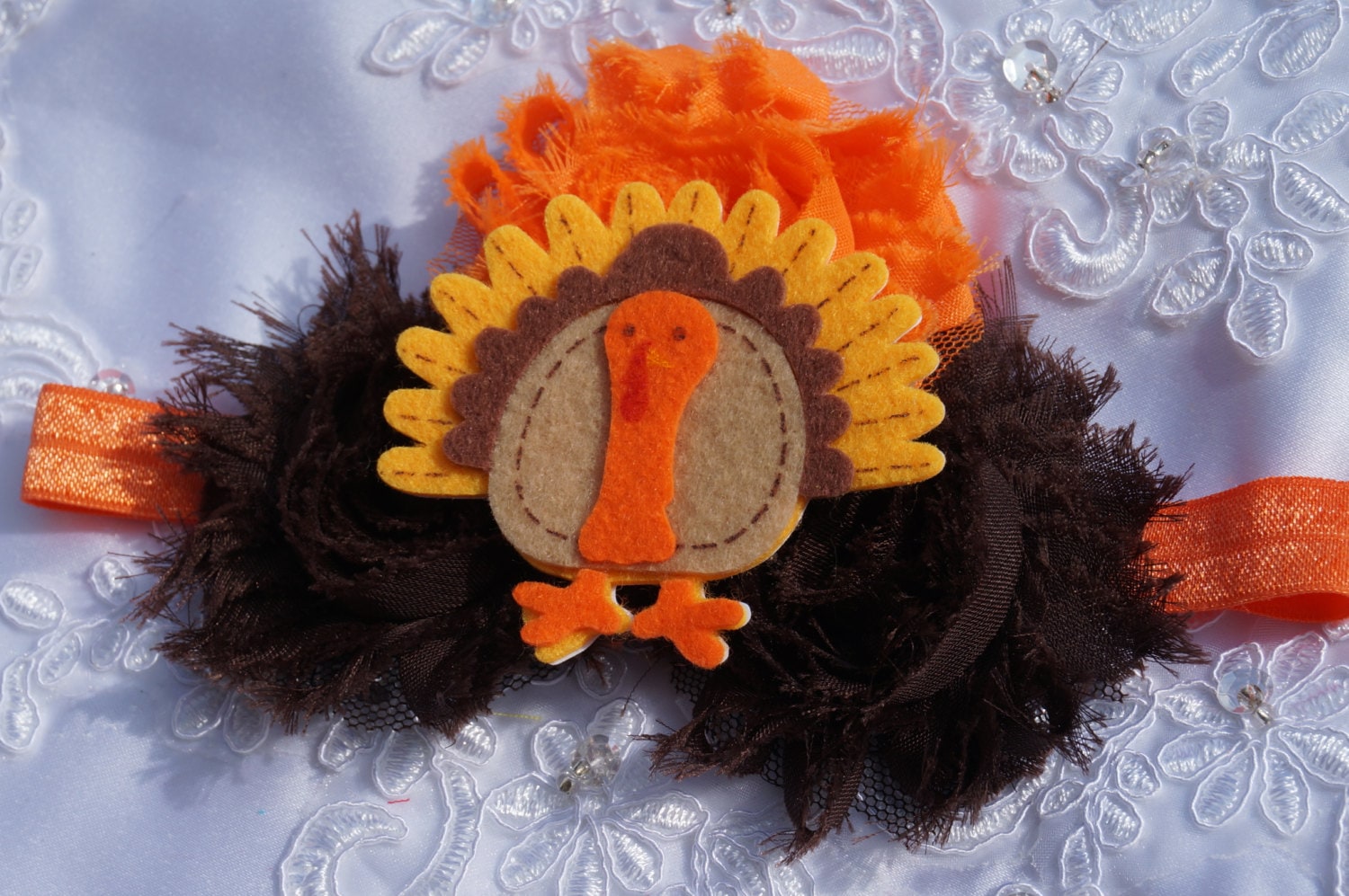 My First Thanksgiving Hair Bow Turkey headband Brown and | Etsy