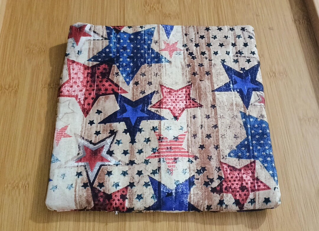 Kitchen Hot Pad With Primitive Brown Fabric and Red/blue Stars - Etsy