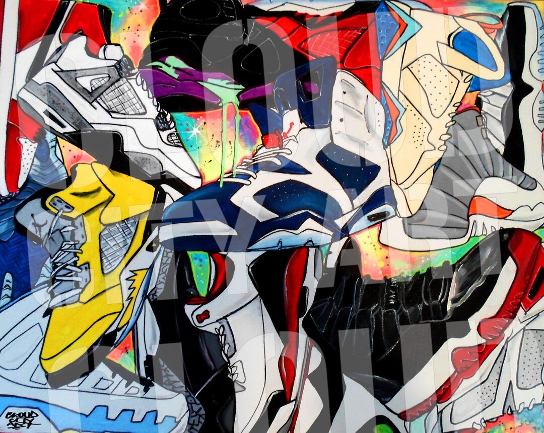 SNEAKERS ART Digital PNG, Sublimation, Heat Transfer, Retro Jordans ...