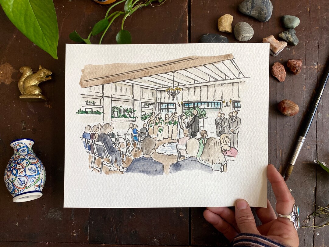 Wedding Ceremony Portrait, Ceremony Art, Wedding Day Painting, Wedding ...