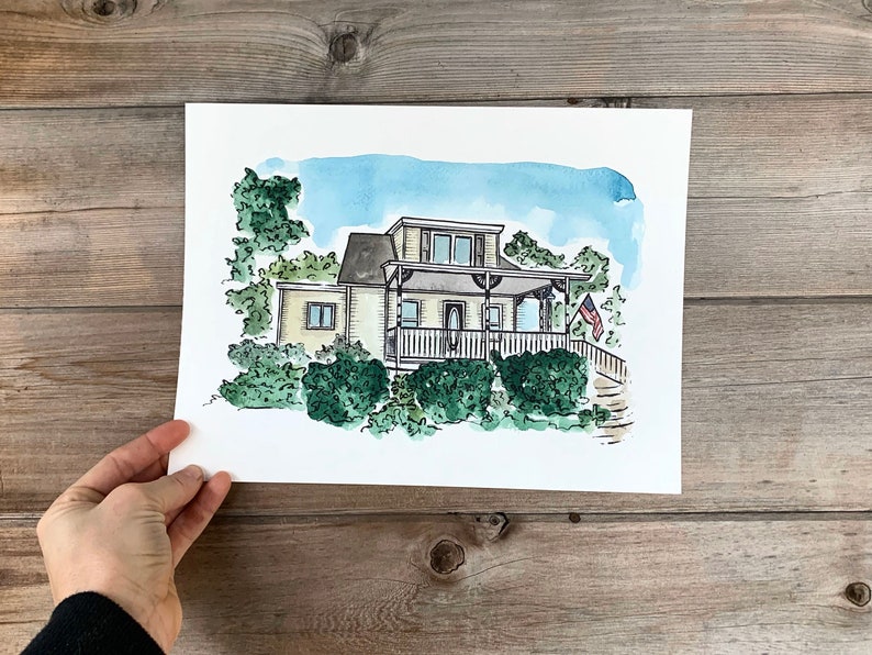 Watercolor House Drawing Custom Watercolor House Watercolor | Etsy