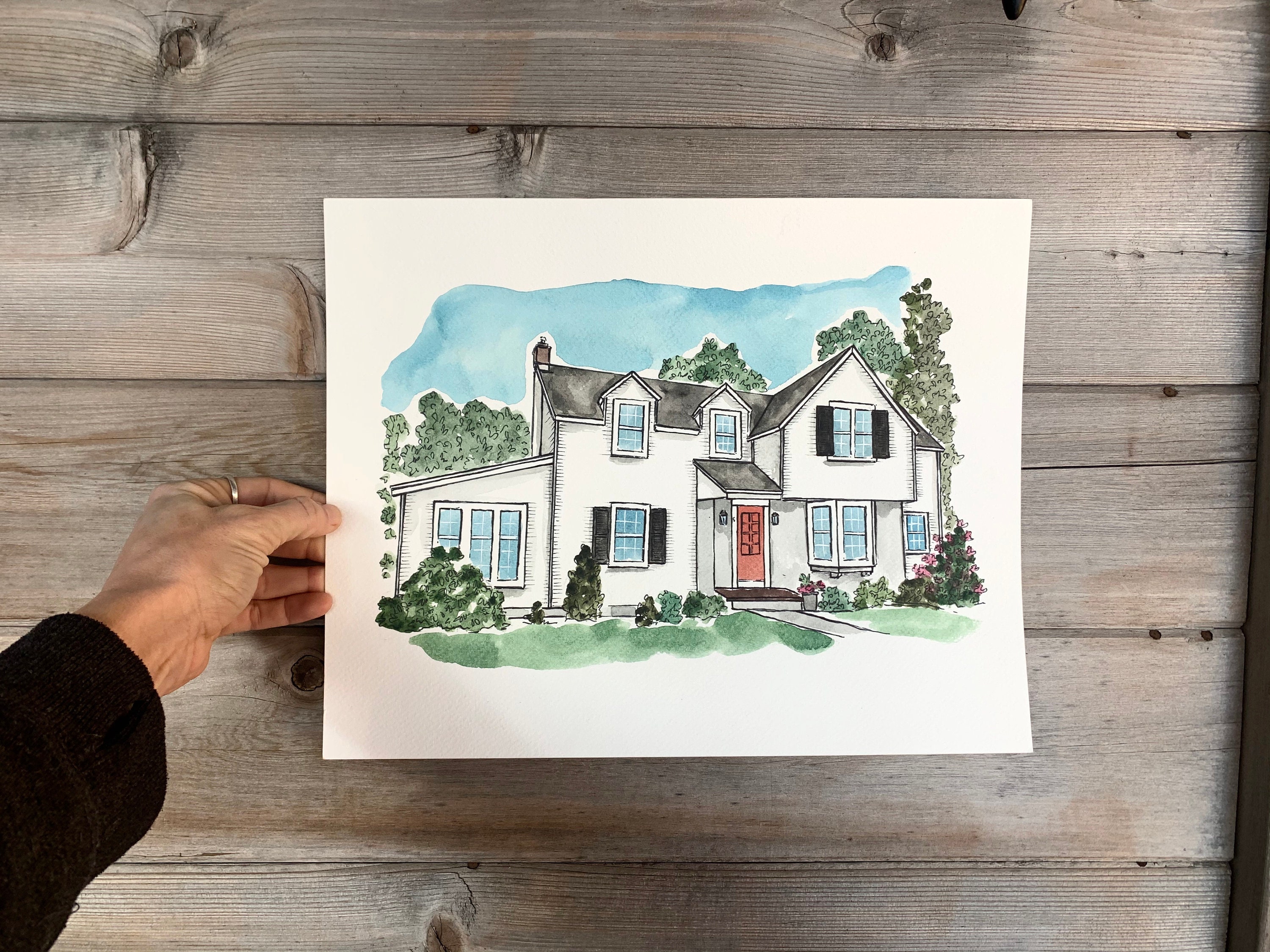 House Painting Home Portrait Watercolor From Photo Portrait | Etsy