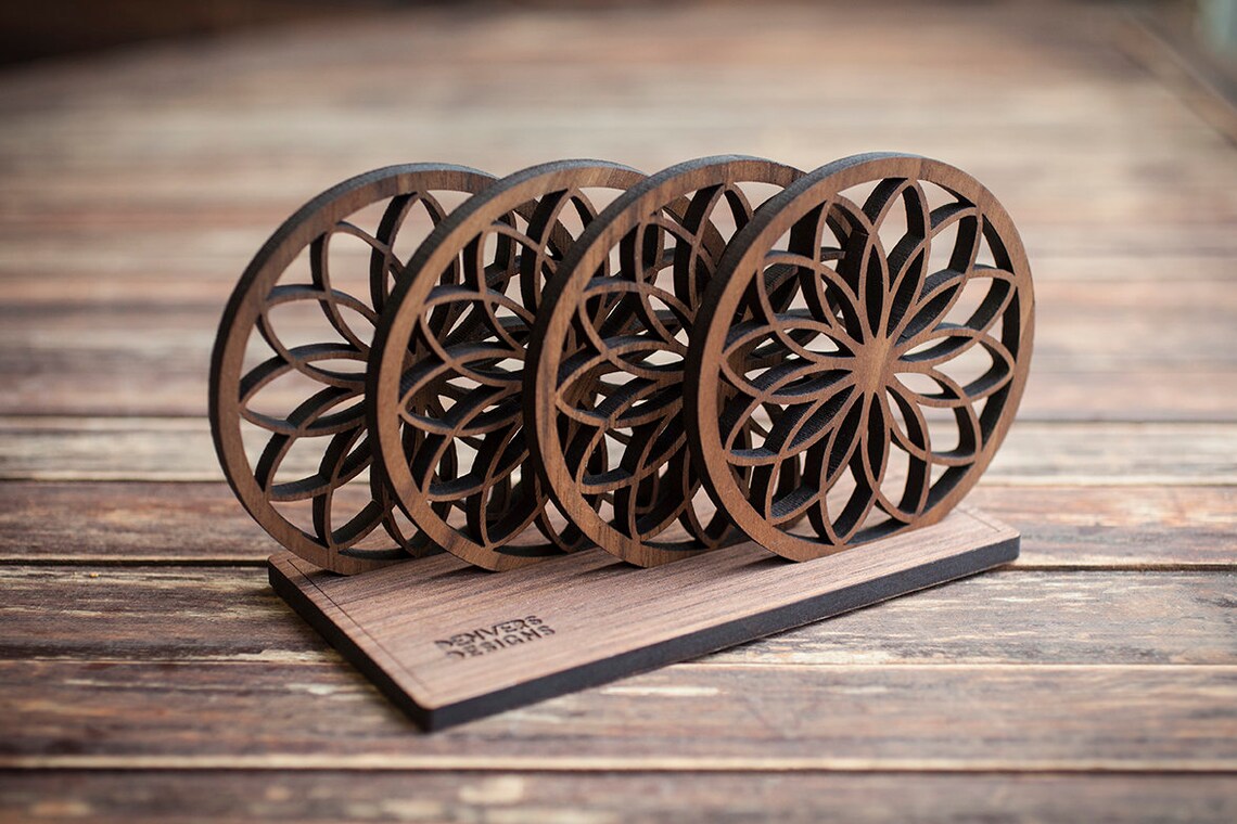 Flower Petal Spirograph Walnut Coasters - Etsy