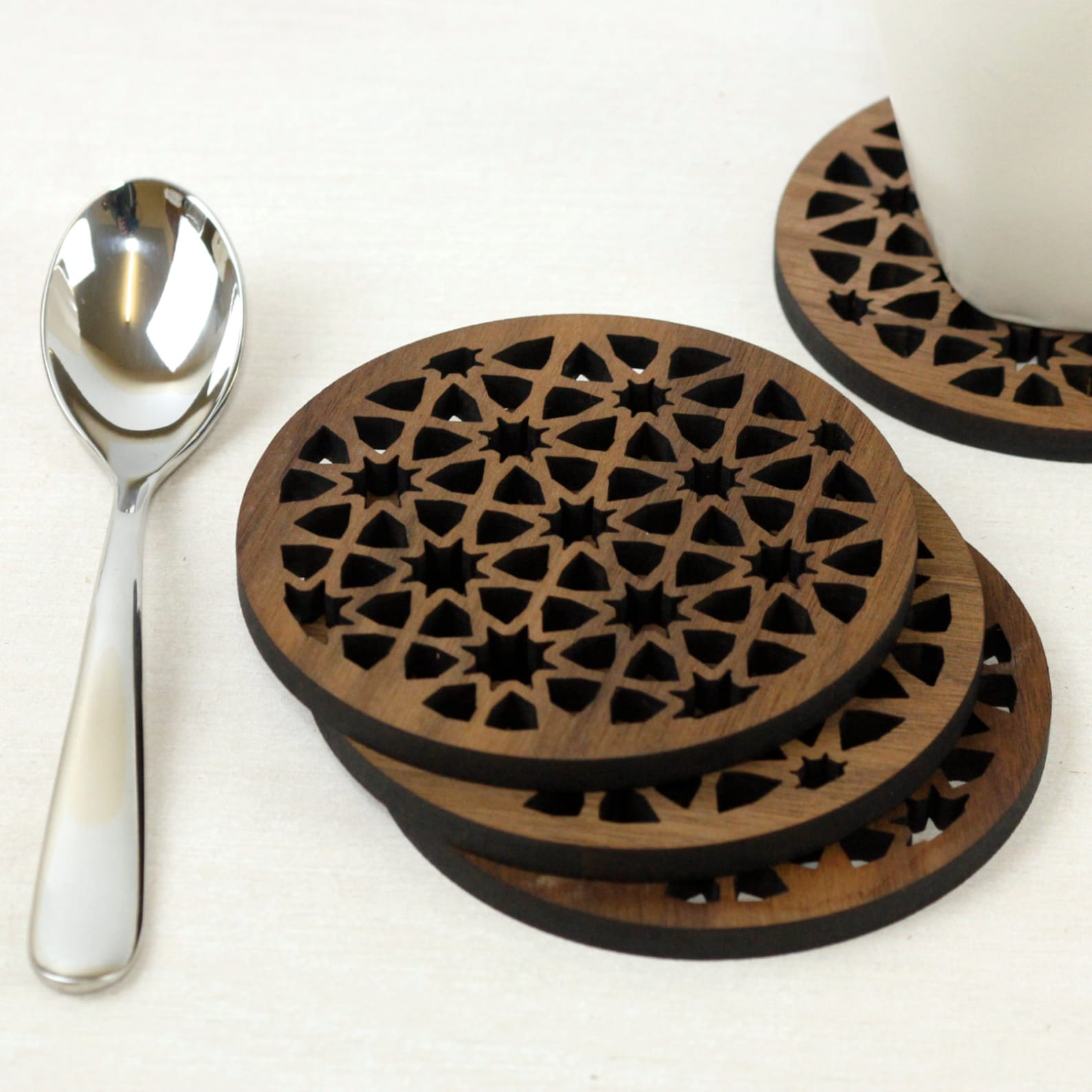 Moroccan Design Drink Coasters Real Walnut Housewarming - Etsy