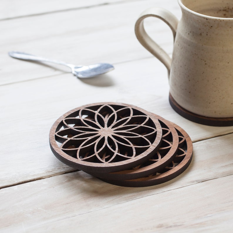 Flower Petal Spirograph Walnut Coasters - Etsy