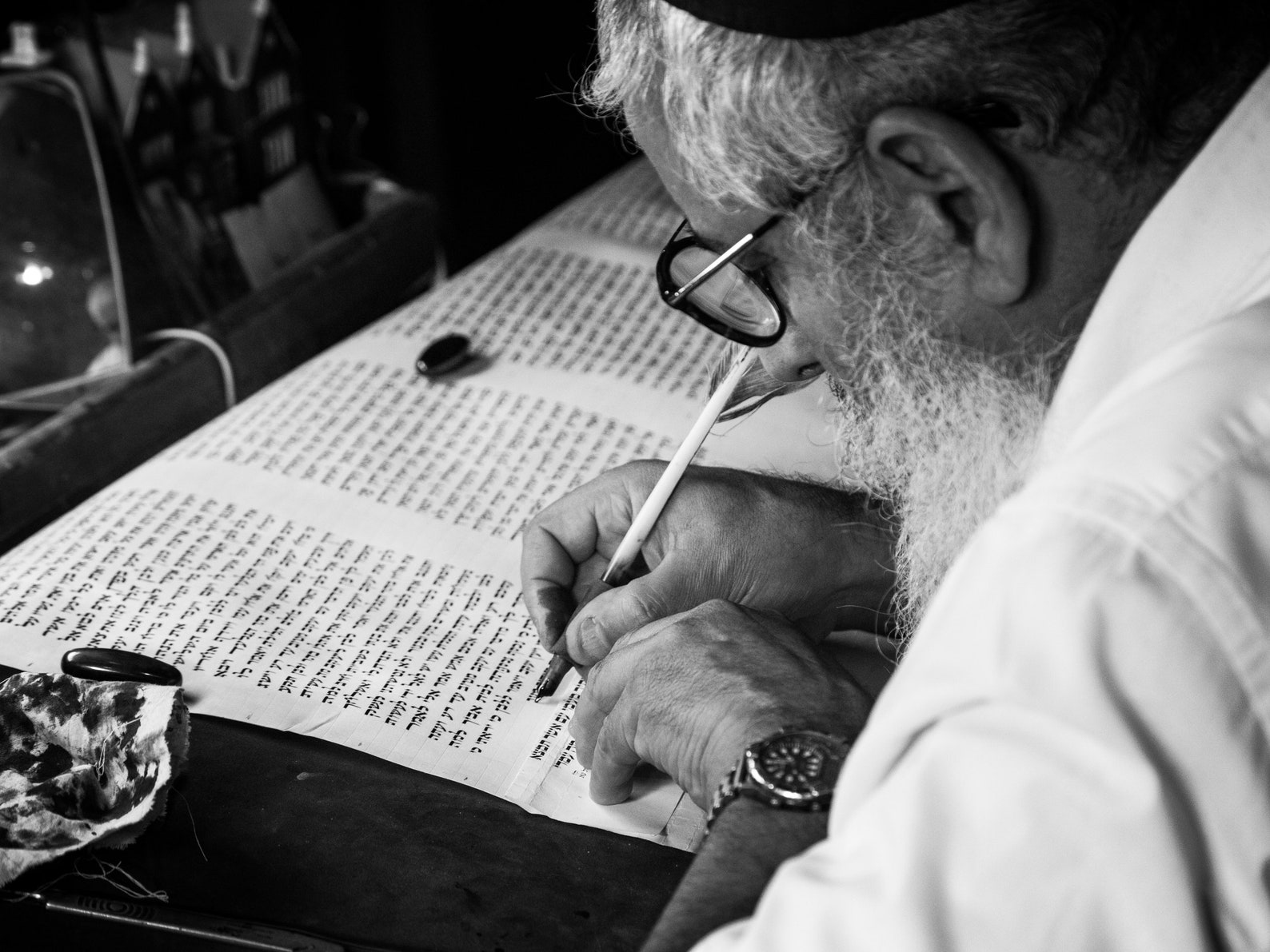 Scribe Writing Old Bible Torah on a Scroll parchment at the - Etsy
