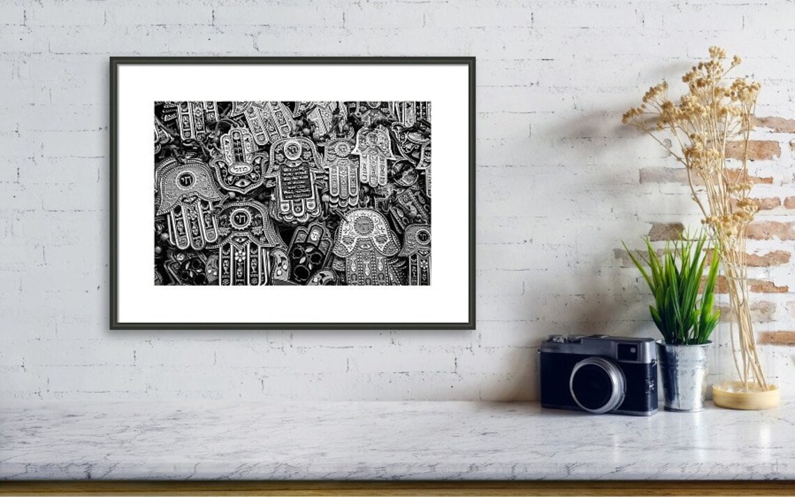 Black and White Chai Hamsa Hands Jewish Wall Art Photography Print ...