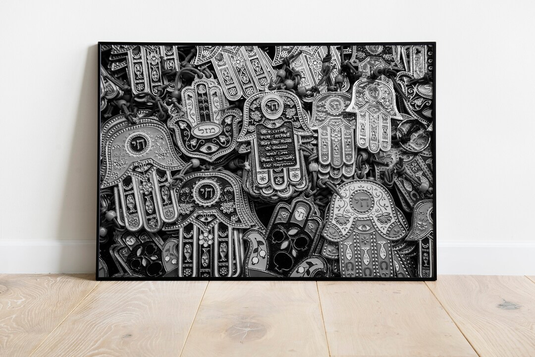 Black and White Chai Hamsa Hands Jewish Wall Art Photography Print ...