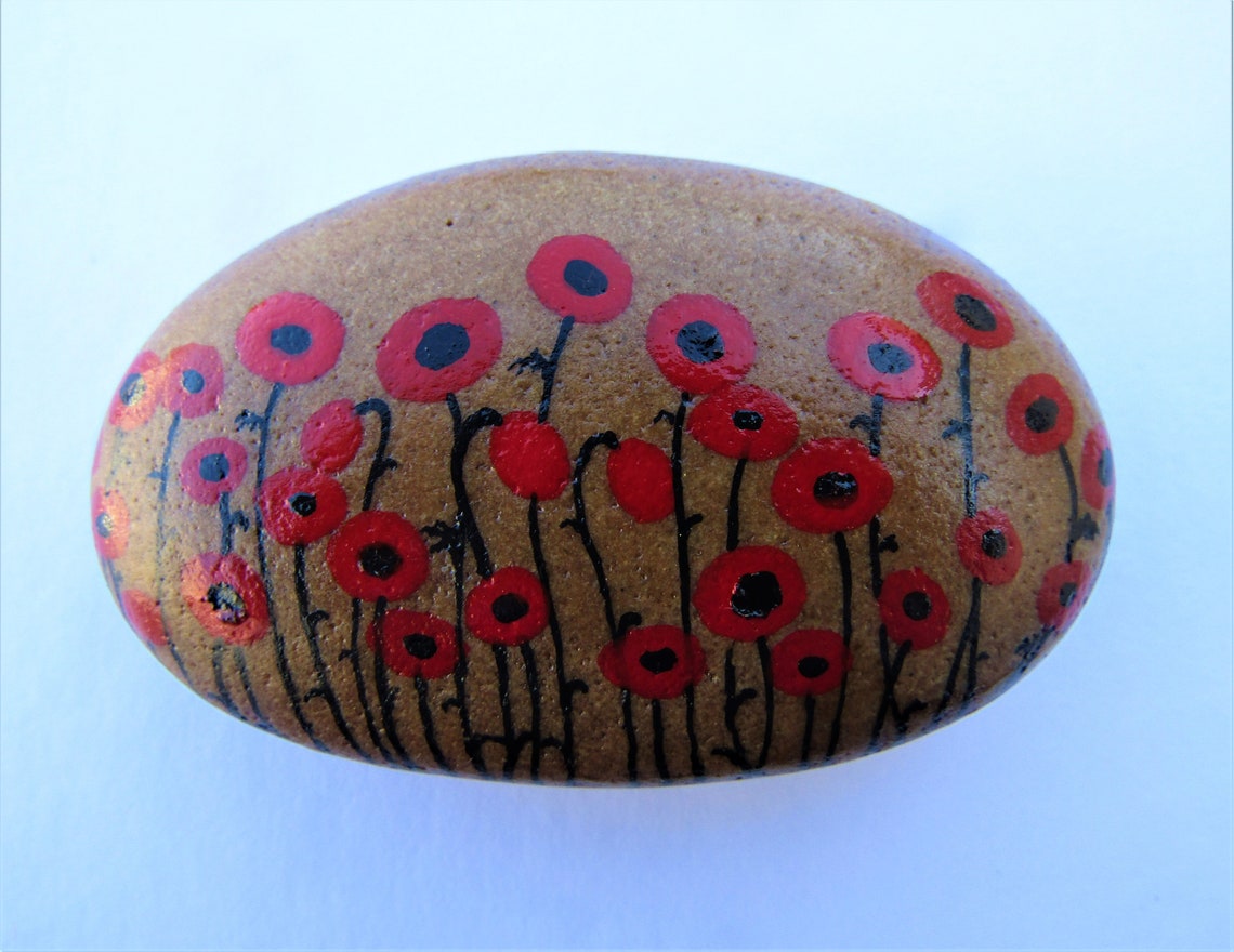 Painted Rock Poppy Gift Hand Painted Flowers Stone Rock - Etsy UK