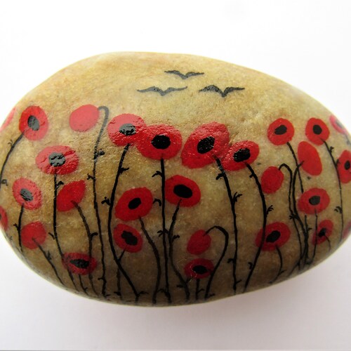 Painted Rock Poppy Gift Hand Painted Flowers Stone Rock | Etsy
