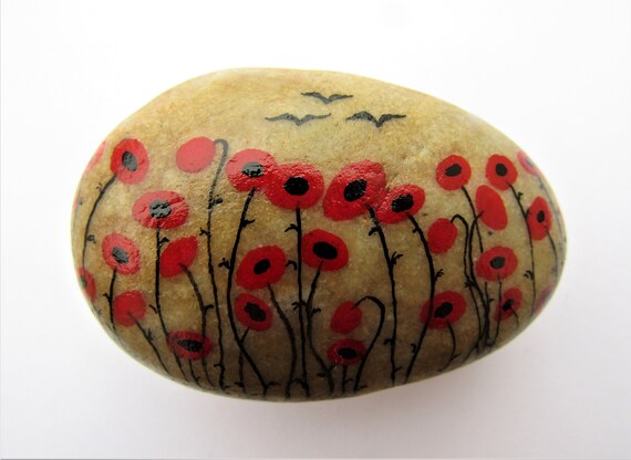 Painted Rock Poppy Gift Hand Painted Flowers Stone Rock | Etsy