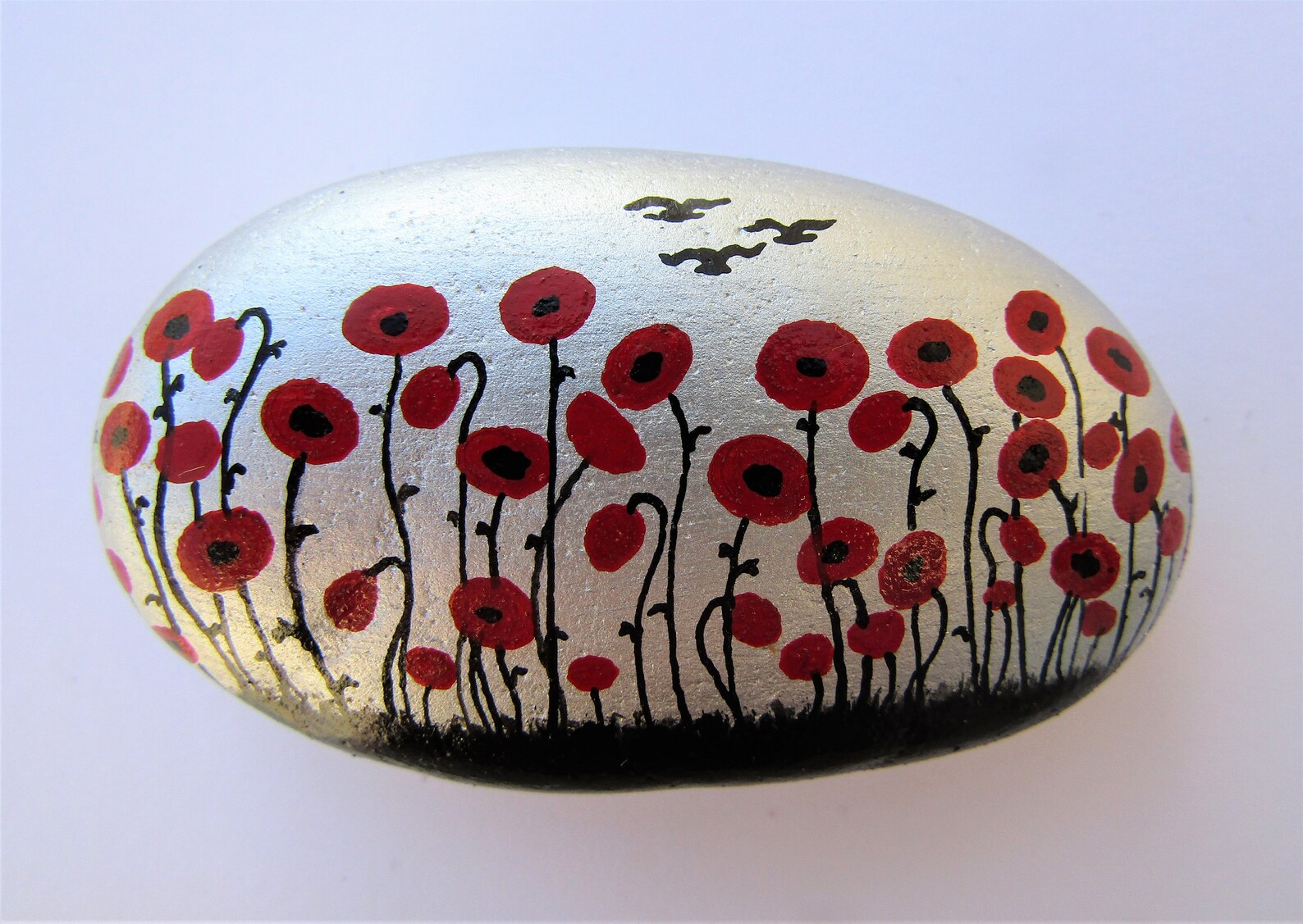 Painted Rock Poppy Gift Hand Painted Flowers Stone Rock | Etsy