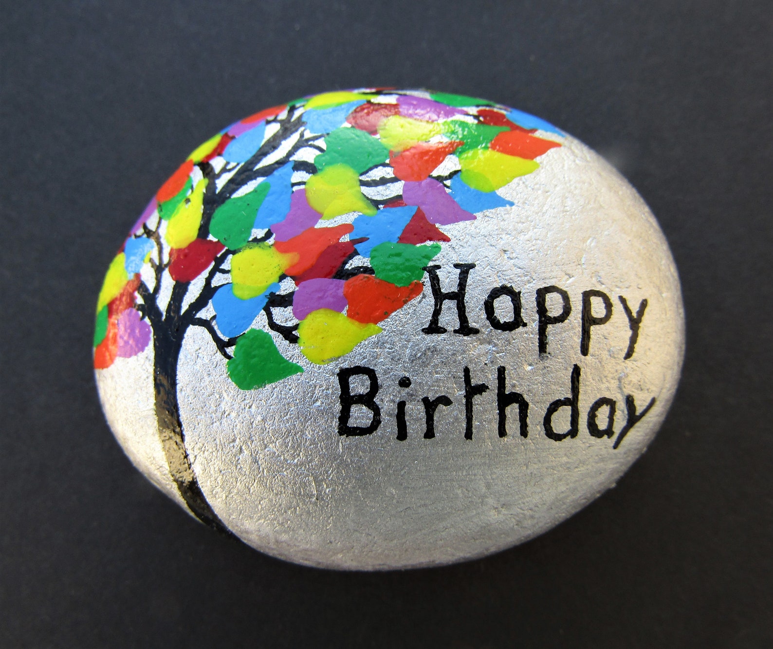 Happy Birthday Painted Rock Tree Stone Small Birthday Gift - Etsy