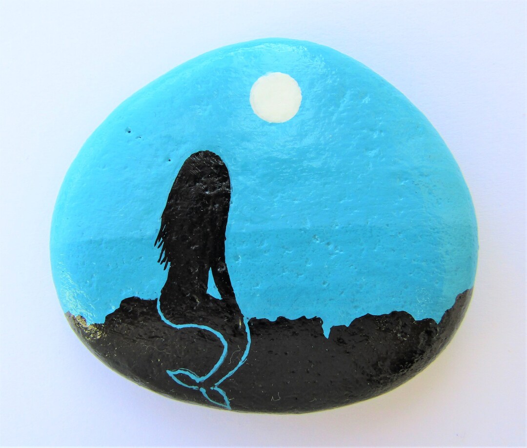 Mermaid, Painted Stone, Moon Rock, Sea Painting, Unique Pebble Gift ...
