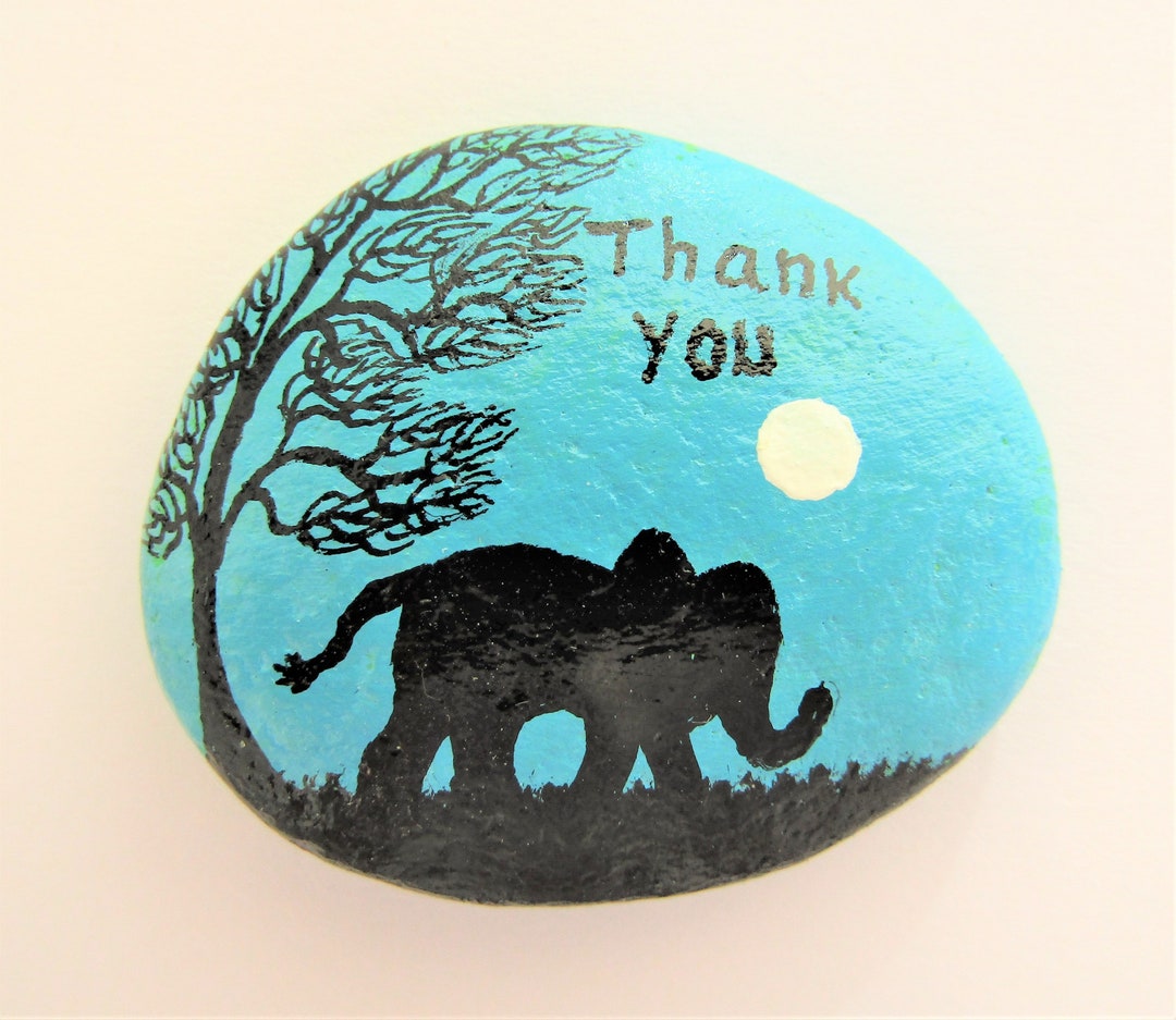 Thank You Stone Teacher Gift Elephant Painted Rock - Etsy