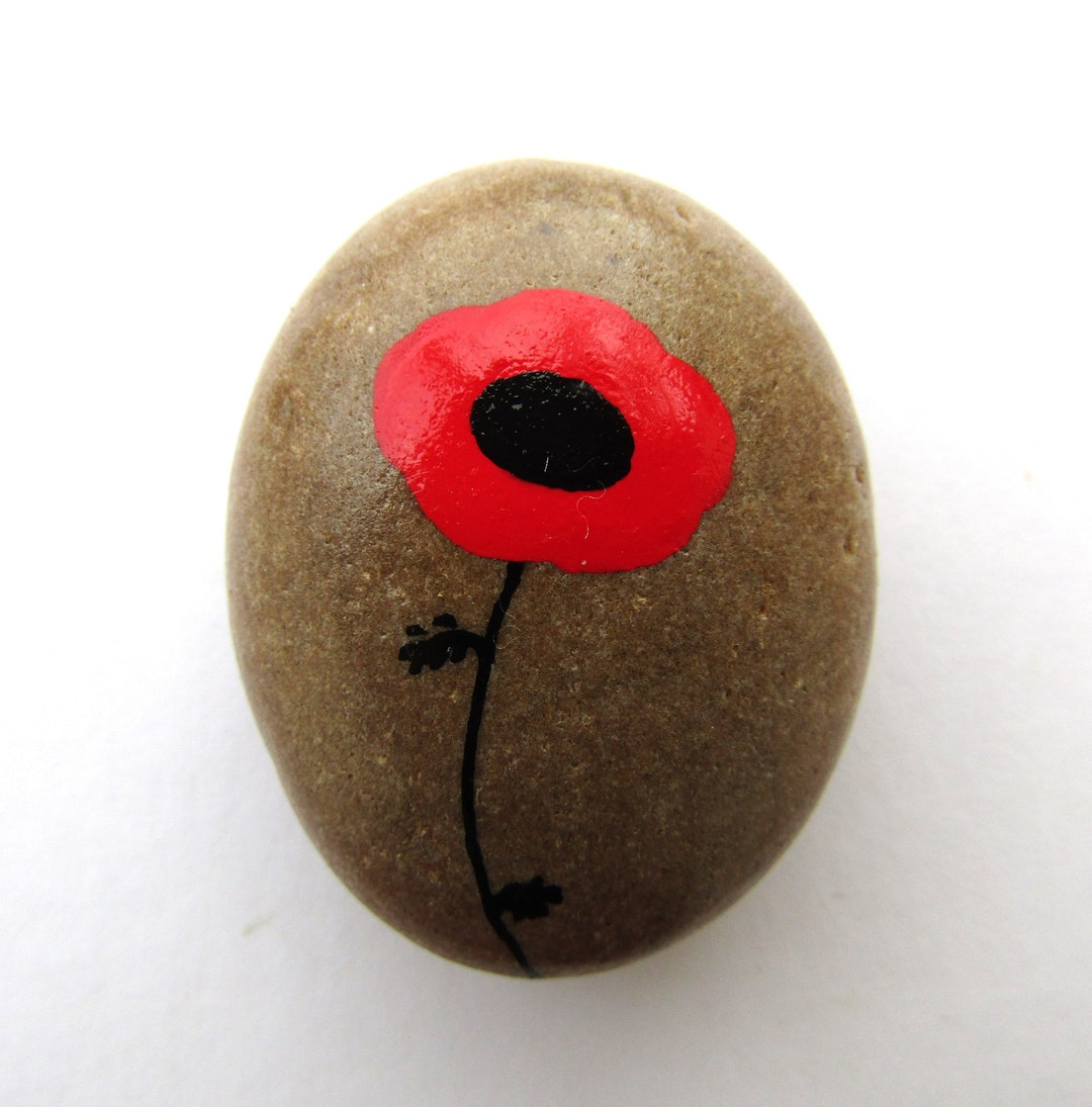 Poppy Rock Painting, Hand Painted Stone, Remembrance, Red Poppy Magnet ...