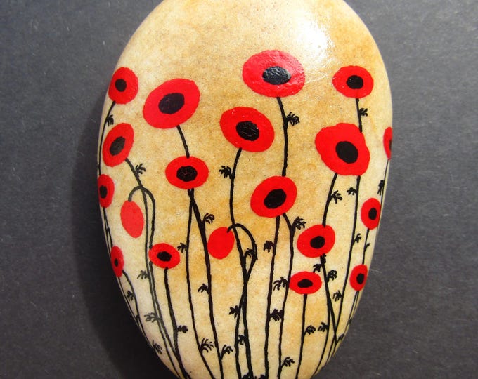 Painted Rock, Poppy Gift, Hand Painted Flowers Stone, Rock Art, Red ...