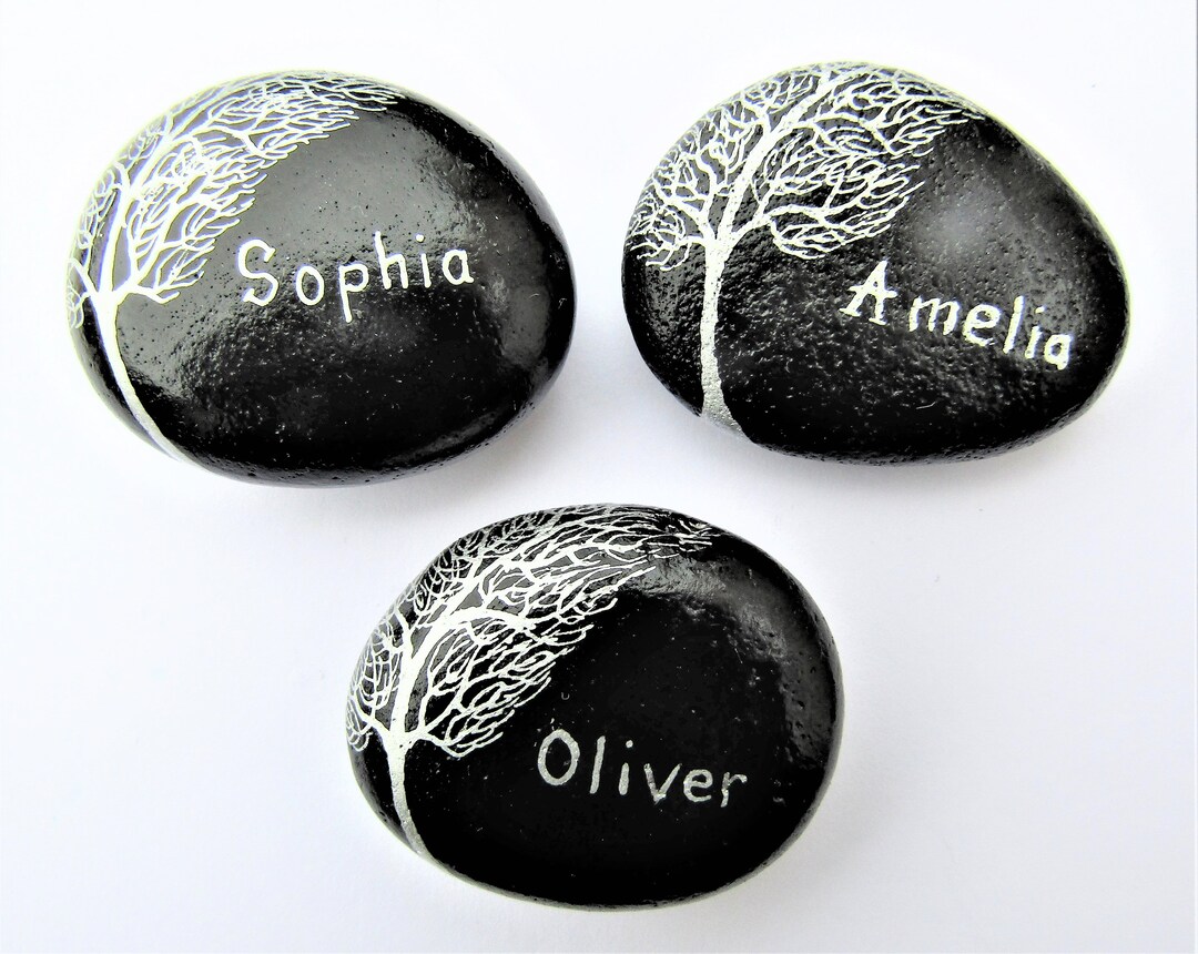 Personalized Painted Rock: Tree Memorial Stone, Custom Name Pebble - Etsy