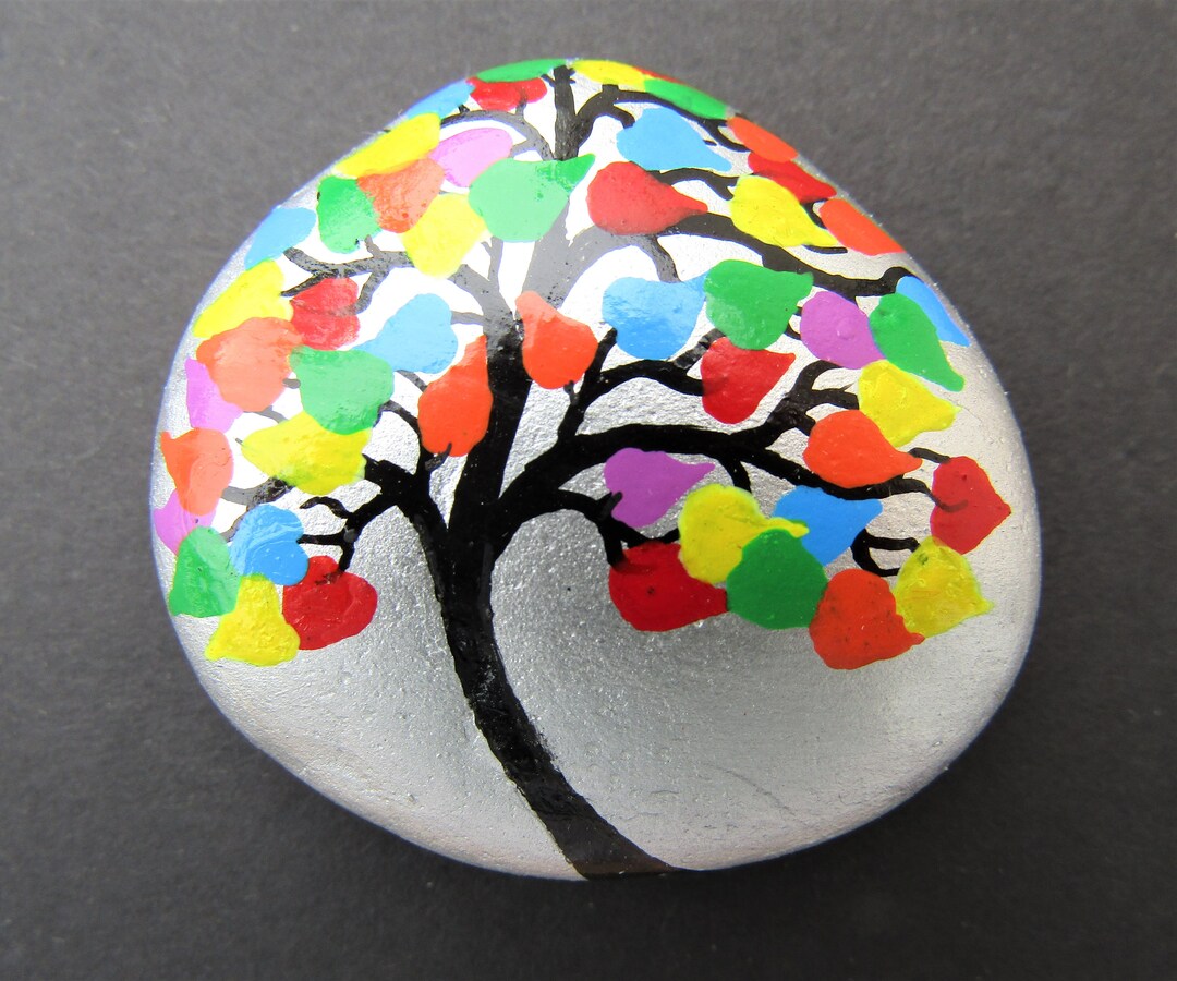 Painted Pebble, Tree Valentines Day Stone Art Gift, Hand Painted Rock ...