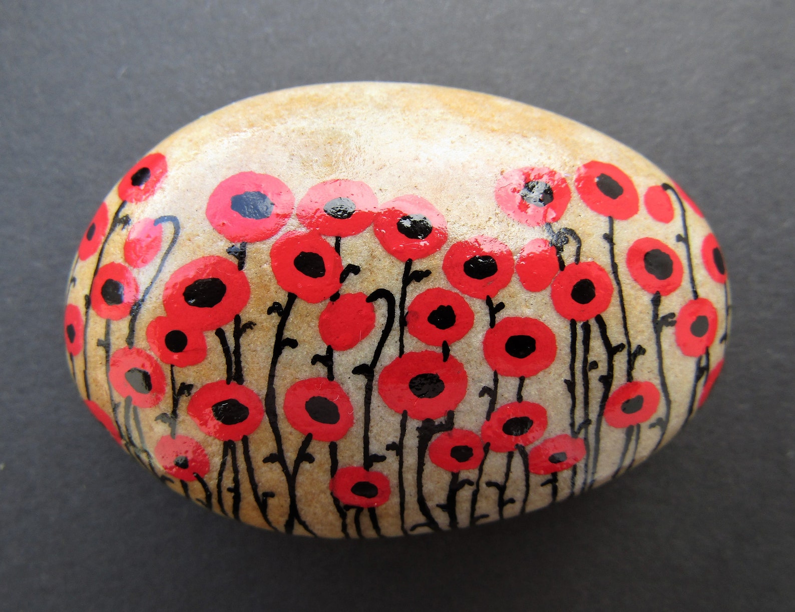 Painted Rock Poppy Gift Hand Painted Flowers Stone Rock - Etsy
