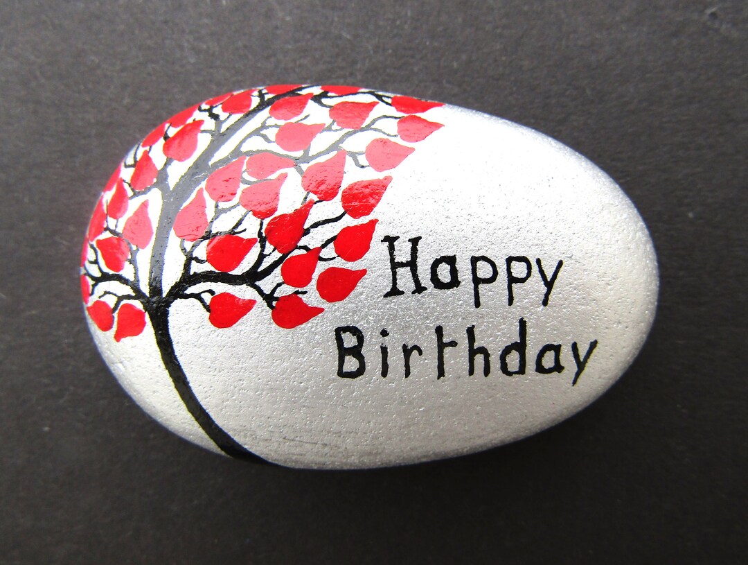 Happy Birthday, Painted Stone, Unique Personalised Gift, Hand Painted ...