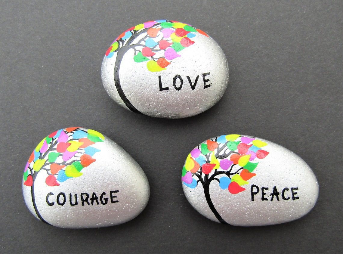 Painted Tree Pebble: Personalised Rock Art Painting, Memorial Small ...
